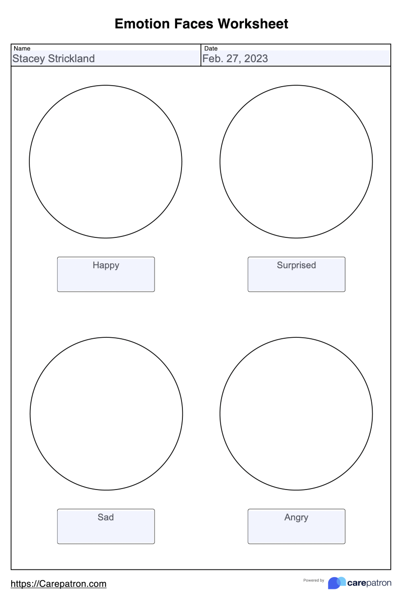 Emotion Faces Worksheets & Example | Free PDF Download